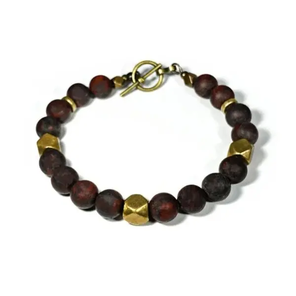 Rachel Nathan Gold / Red Narrow: Red Tiger Iron Bracelet - Gold/red