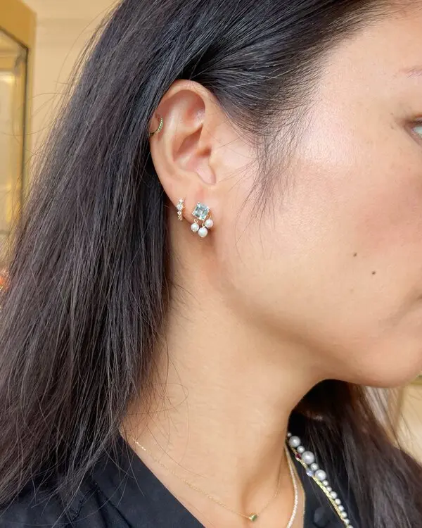 YI COLLECTION Aquamarine & Pearl Nymph Stud Earrings