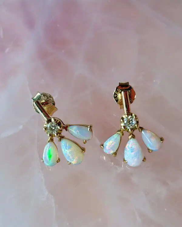 YI COLLECTION Opal & Diamond Fauna Stud Earrings