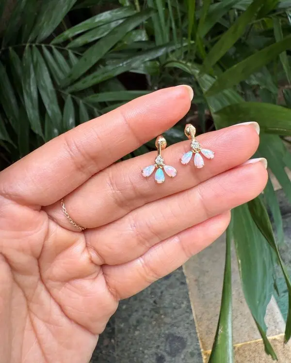 YI COLLECTION Opal & Diamond Fauna Stud Earrings