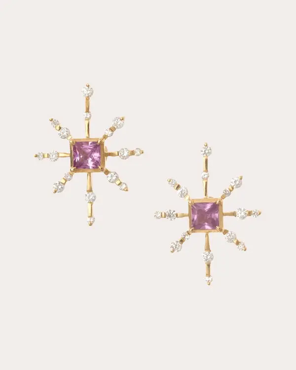 YI COLLECTION Sapphire & Diamond Starburst Stud Earrings