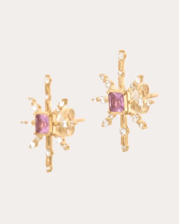 YI COLLECTION Sapphire & Diamond Starburst Stud Earrings