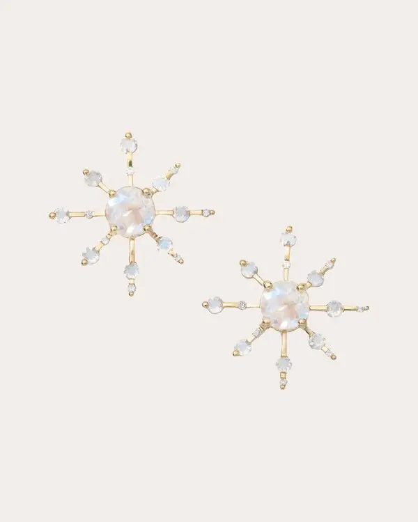 YI COLLECTION Moonstone & Diamond Starburst Stud Earrings