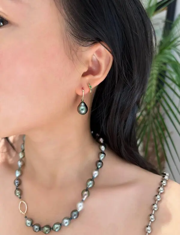 YI COLLECTION Tahitian Pearl & Diamond Drop Earrings