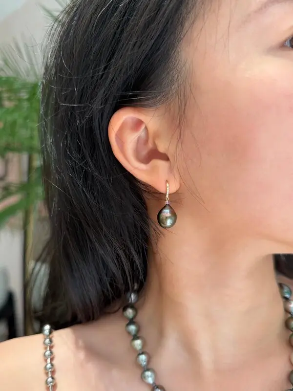 YI COLLECTION Tahitian Pearl & Diamond Drop Earrings