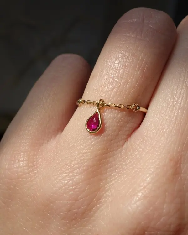YI COLLECTION Ruby & 14k Gold Half-chain Drop Ring
