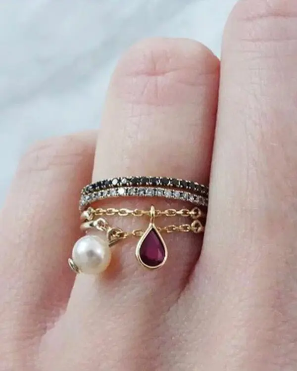 YI COLLECTION Ruby & 14k Gold Half-chain Drop Ring