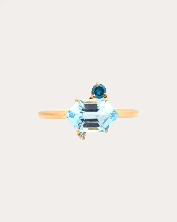 YI COLLECTION Aquamarine & Diamond Puzzle Ring