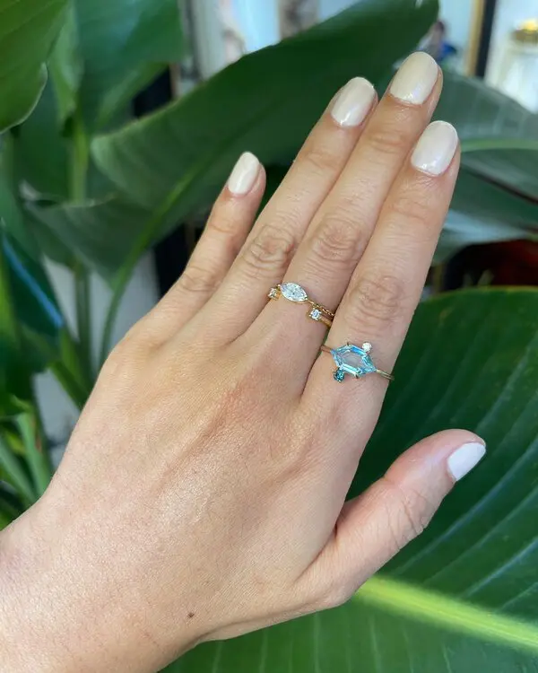 YI COLLECTION Aquamarine & Diamond Puzzle Ring