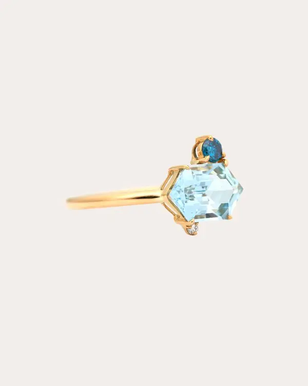 YI COLLECTION Aquamarine & Diamond Puzzle Ring