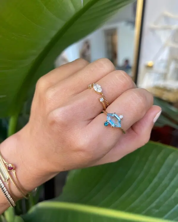 YI COLLECTION Aquamarine & Diamond Puzzle Ring