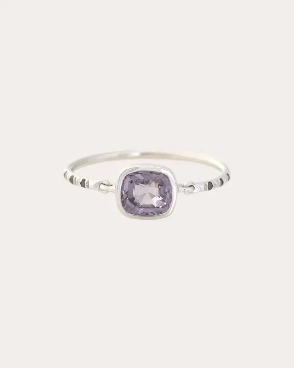 YI COLLECTION Black Diamond & Lilac Gray Spinel Petite Circle Ring