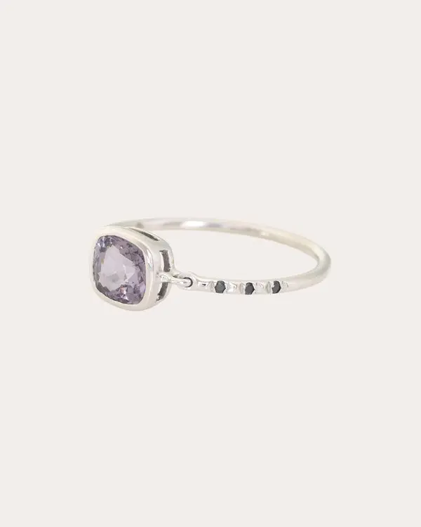 YI COLLECTION Black Diamond & Lilac Gray Spinel Petite Circle Ring