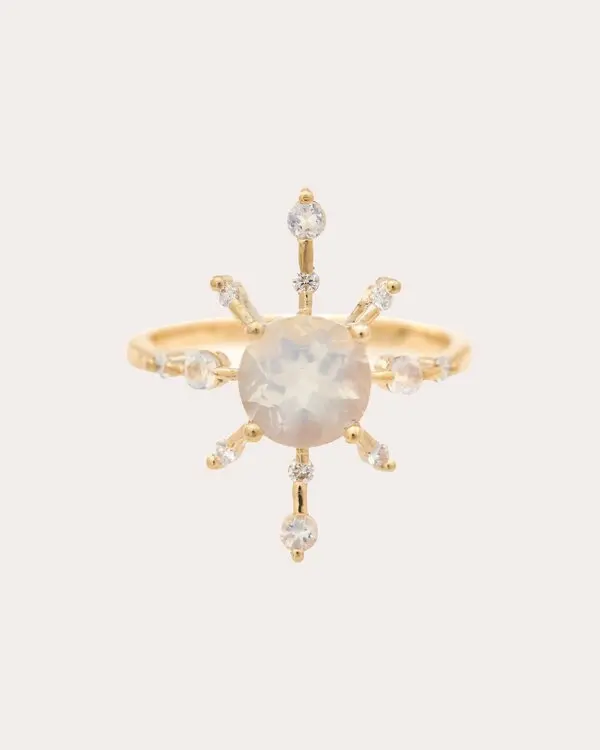 YI COLLECTION Rainbow Moonstone & Diamond Starburst Ring