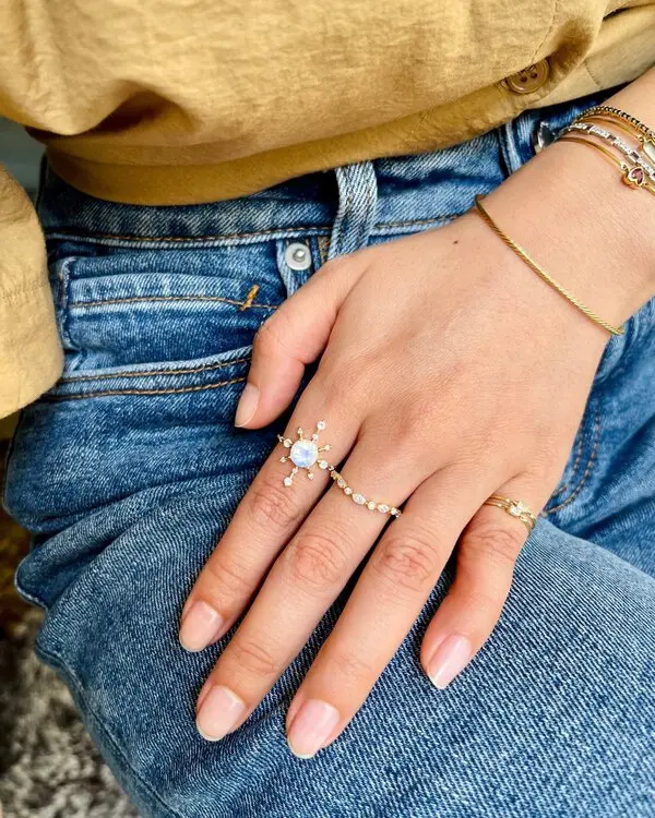 YI COLLECTION Rainbow Moonstone & Diamond Starburst Ring