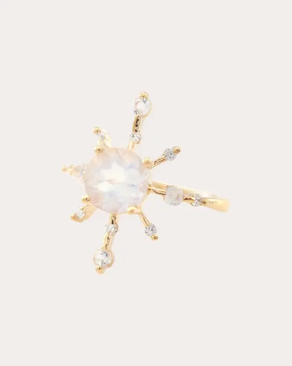 YI COLLECTION Rainbow Moonstone & Diamond Starburst Ring