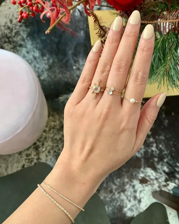 YI COLLECTION Rainbow Moonstone & Diamond Starburst Ring