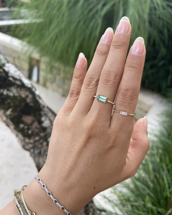 YI COLLECTION Diamond & Mint Tourmaline Petite Circle Ring