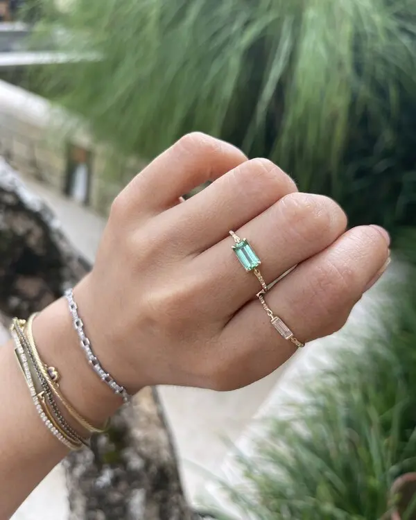 YI COLLECTION Diamond & Mint Tourmaline Petite Circle Ring