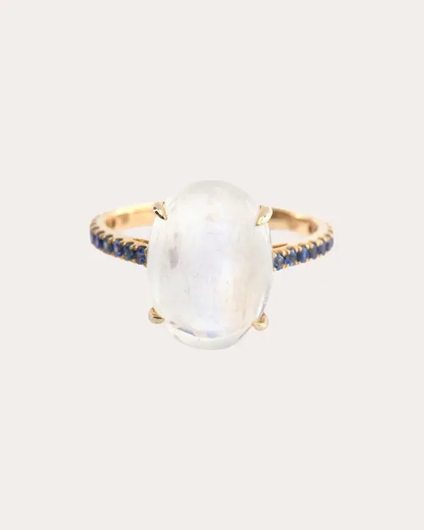 YI COLLECTION Rainbow Moonstone & Sapphire Globe Ring