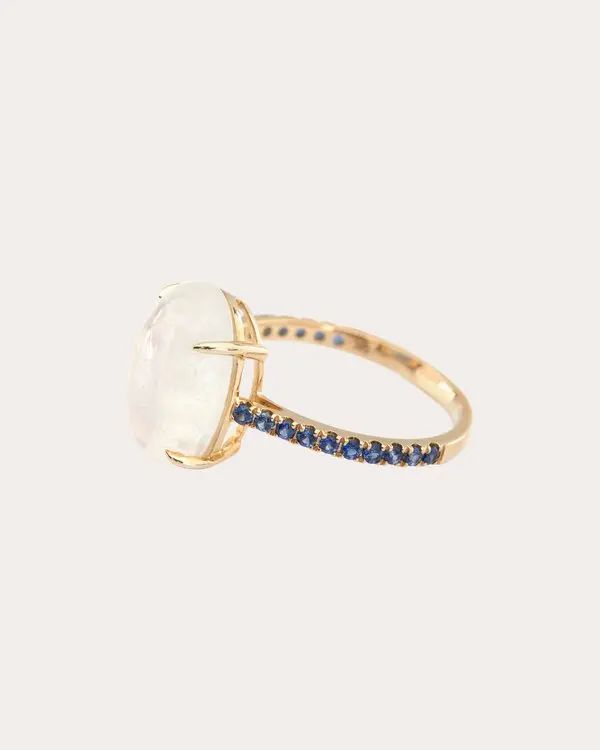 YI COLLECTION Rainbow Moonstone & Sapphire Globe Ring