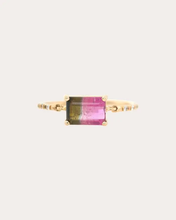 YI COLLECTION Diamond & Watermelon Tourmaline Petite Ring