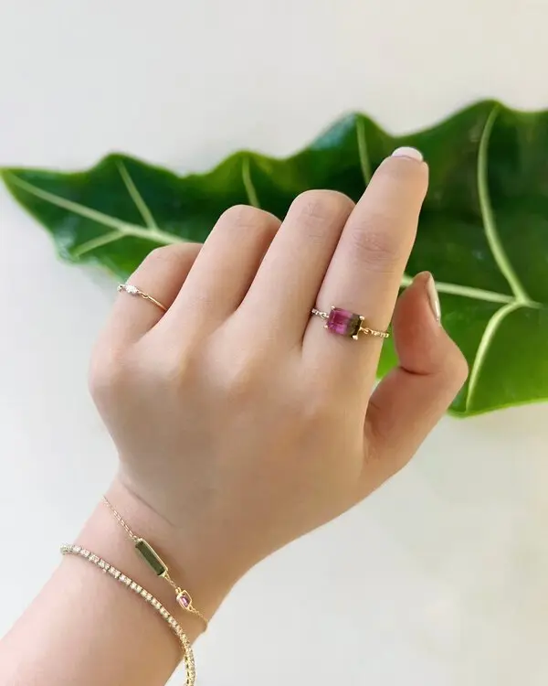 YI COLLECTION Diamond & Watermelon Tourmaline Petite Ring
