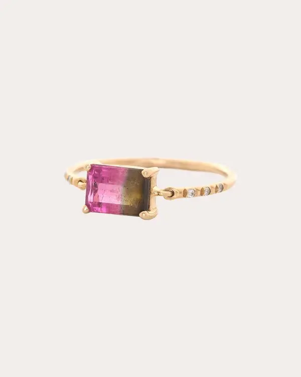 YI COLLECTION Diamond & Watermelon Tourmaline Petite Ring