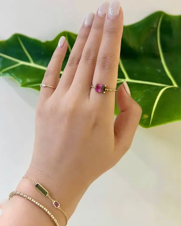 YI COLLECTION Diamond & Watermelon Tourmaline Petite Ring