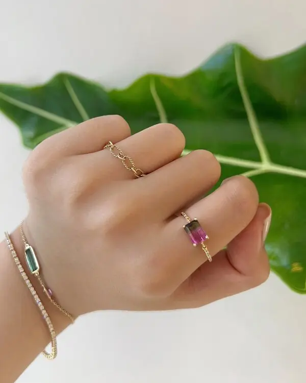 YI COLLECTION Diamond & Watermelon Tourmaline Petite Ring