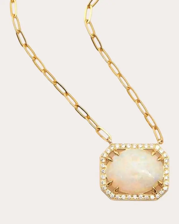 YI COLLECTION Opal & Diamond Portrait Pendant Necklace