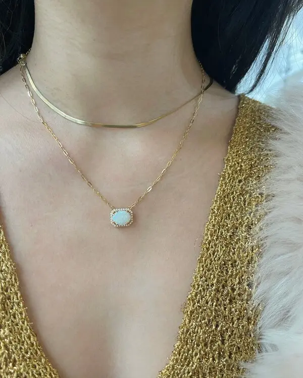 YI COLLECTION Opal & Diamond Portrait Pendant Necklace