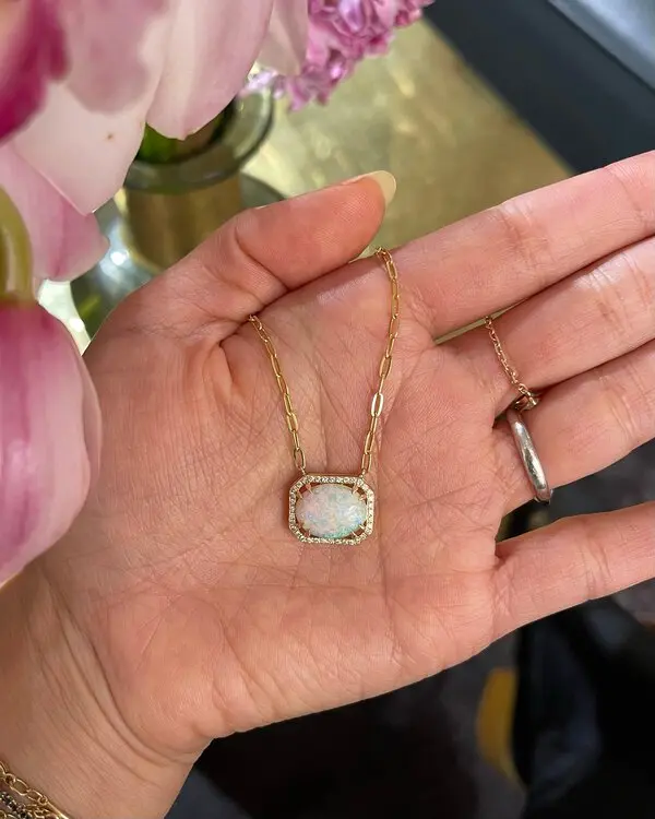 YI COLLECTION Opal & Diamond Portrait Pendant Necklace