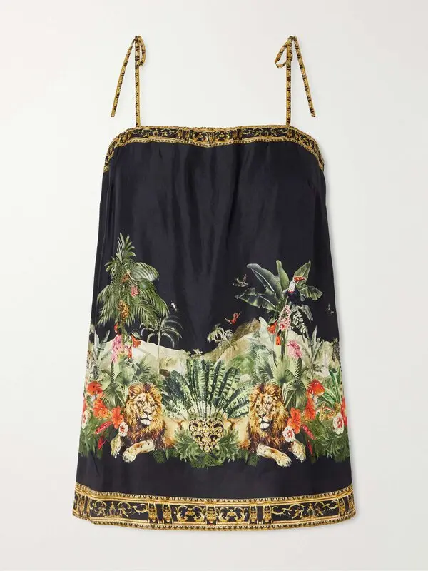 Camilla Crystal-embellished Printed Silk-satin Top