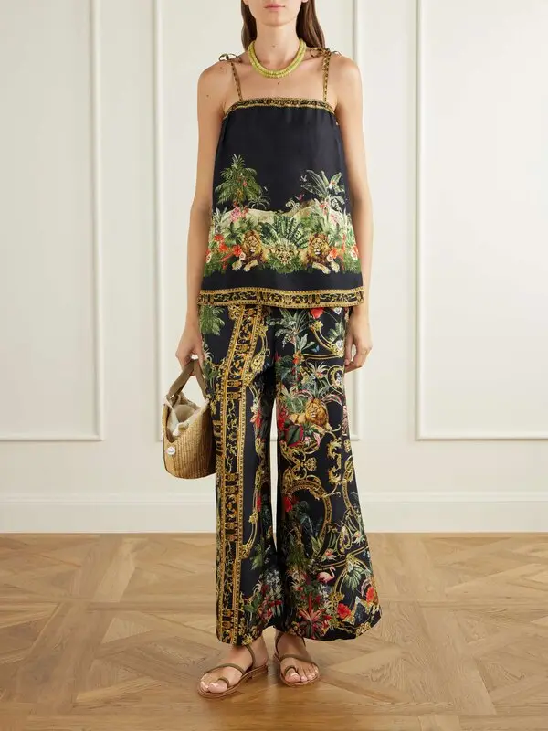Camilla Crystal-embellished Printed Silk-satin Top