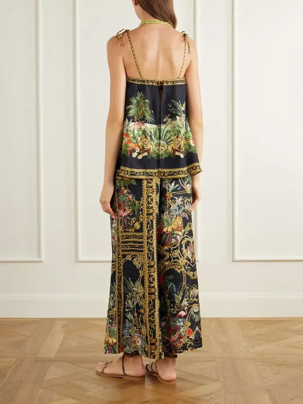 Camilla Crystal-embellished Printed Silk-satin Top