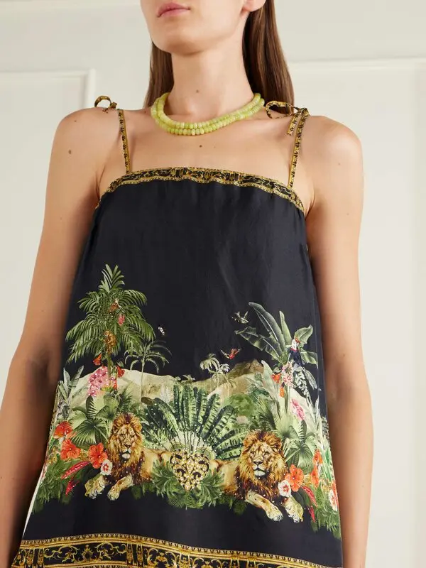 Camilla Crystal-embellished Printed Silk-satin Top