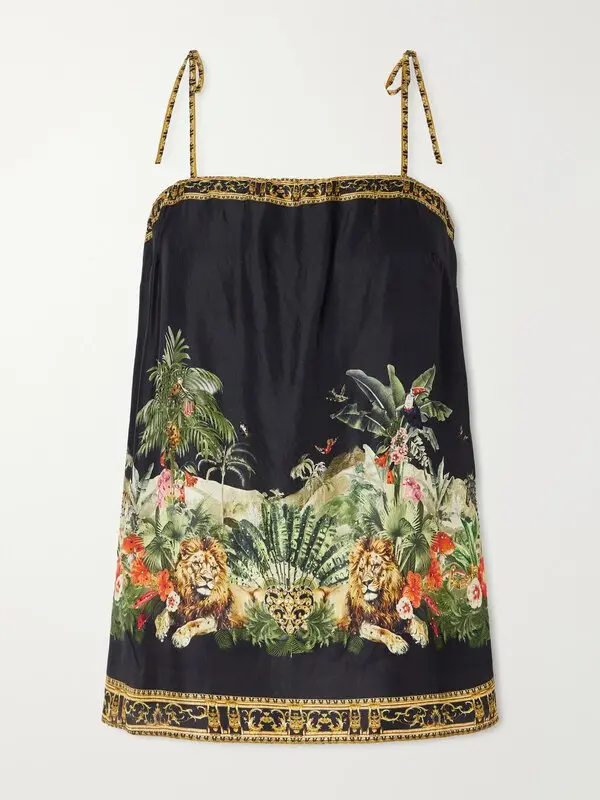 Camilla Crystal-embellished Printed Silk-satin Top - Black