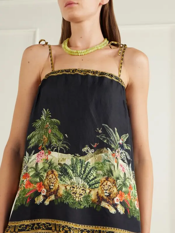 Camilla Crystal-embellished Printed Silk-satin Top