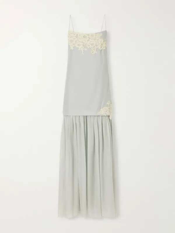 SIR. Noria Lace-trimmed Silk Crepe De Chine Maxi Dress
