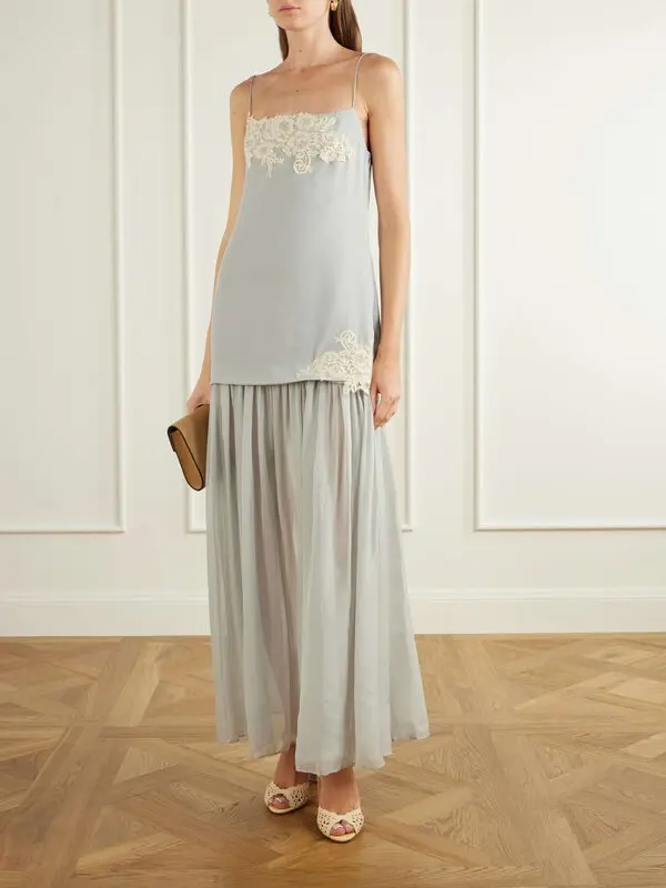 SIR. Noria Lace-trimmed Silk Crepe De Chine Maxi Dress