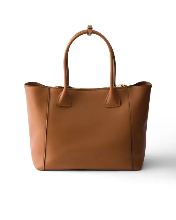 Prada Large Leather Tote Bag - Brown
