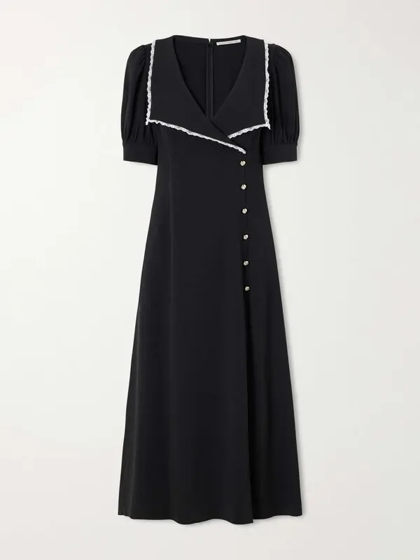 Alessandra Rich Lace-trimmed Crepe-cady Midi Dress