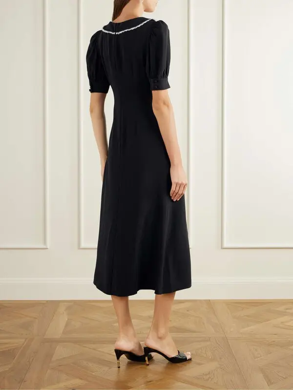 Alessandra Rich Lace-trimmed Crepe-cady Midi Dress