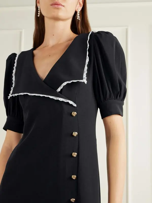 Alessandra Rich Lace-trimmed Crepe-cady Midi Dress