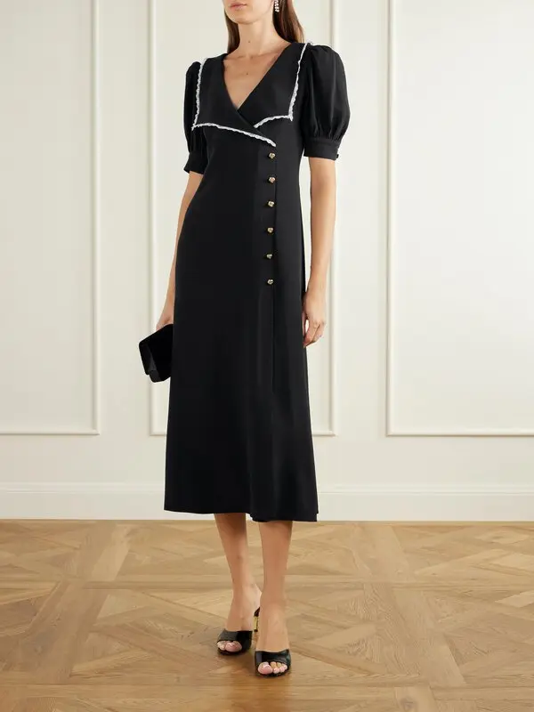 Alessandra Rich Lace-trimmed Crepe-cady Midi Dress