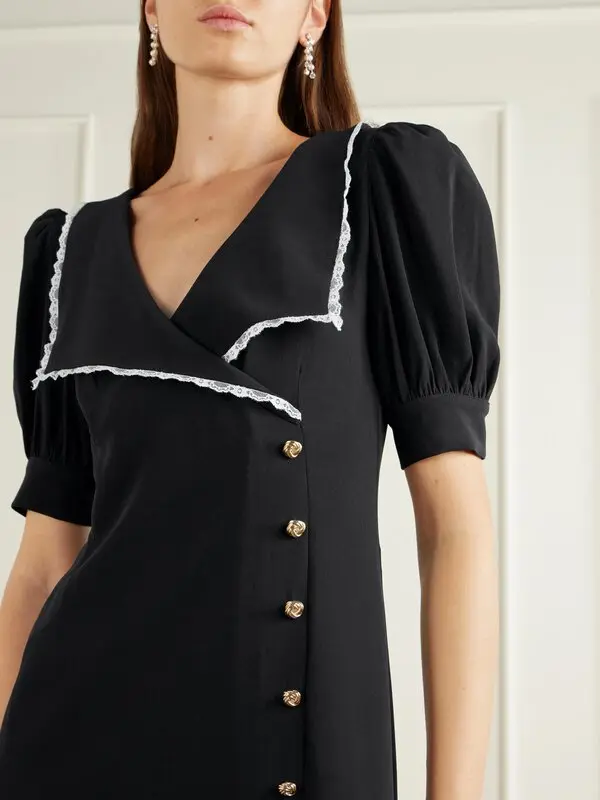 Alessandra Rich Lace-trimmed Crepe-cady Midi Dress