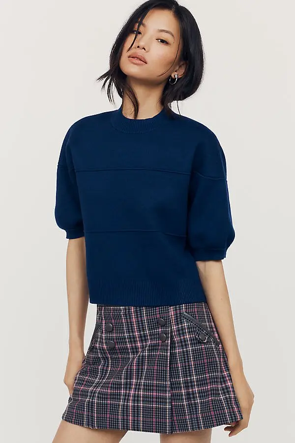 Maeve Puff-sleeve Knit Pullover - Navy