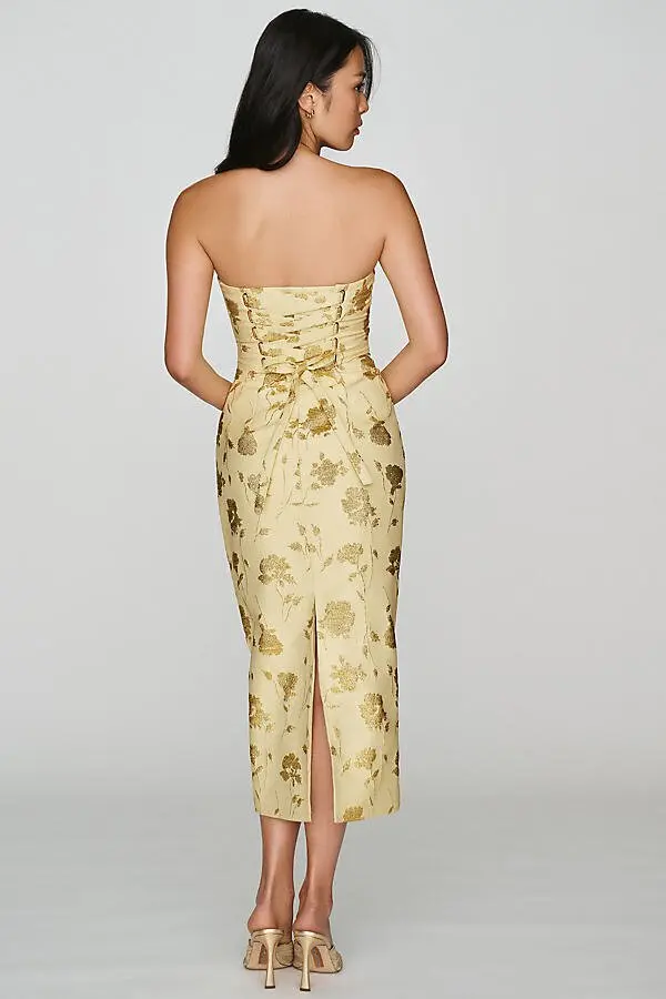 MARE MARE Brocade Strapless Column Midi Dress
