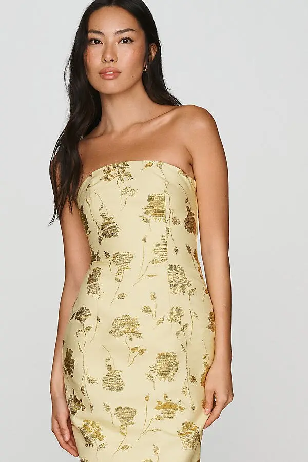 MARE MARE Brocade Strapless Column Midi Dress
